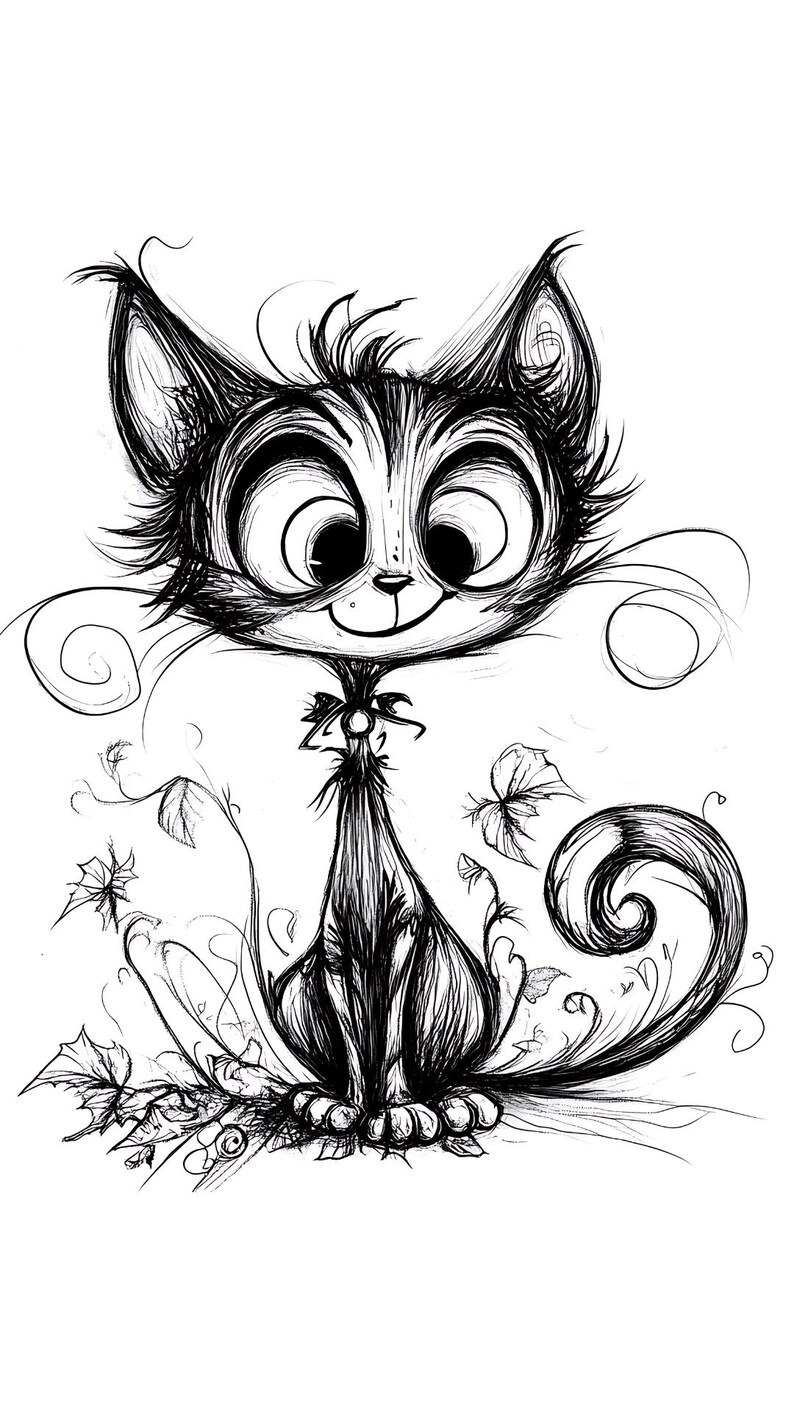 Weird and Funny Cat Sketch | Mobile Wallpapers & Lockscreens - Etsy