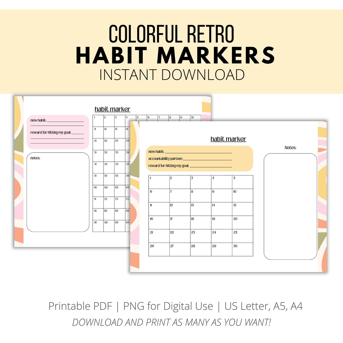 Habit Tracker Printable | 30 Day Habit Tracker | 100 Day Habit Tracker ...
