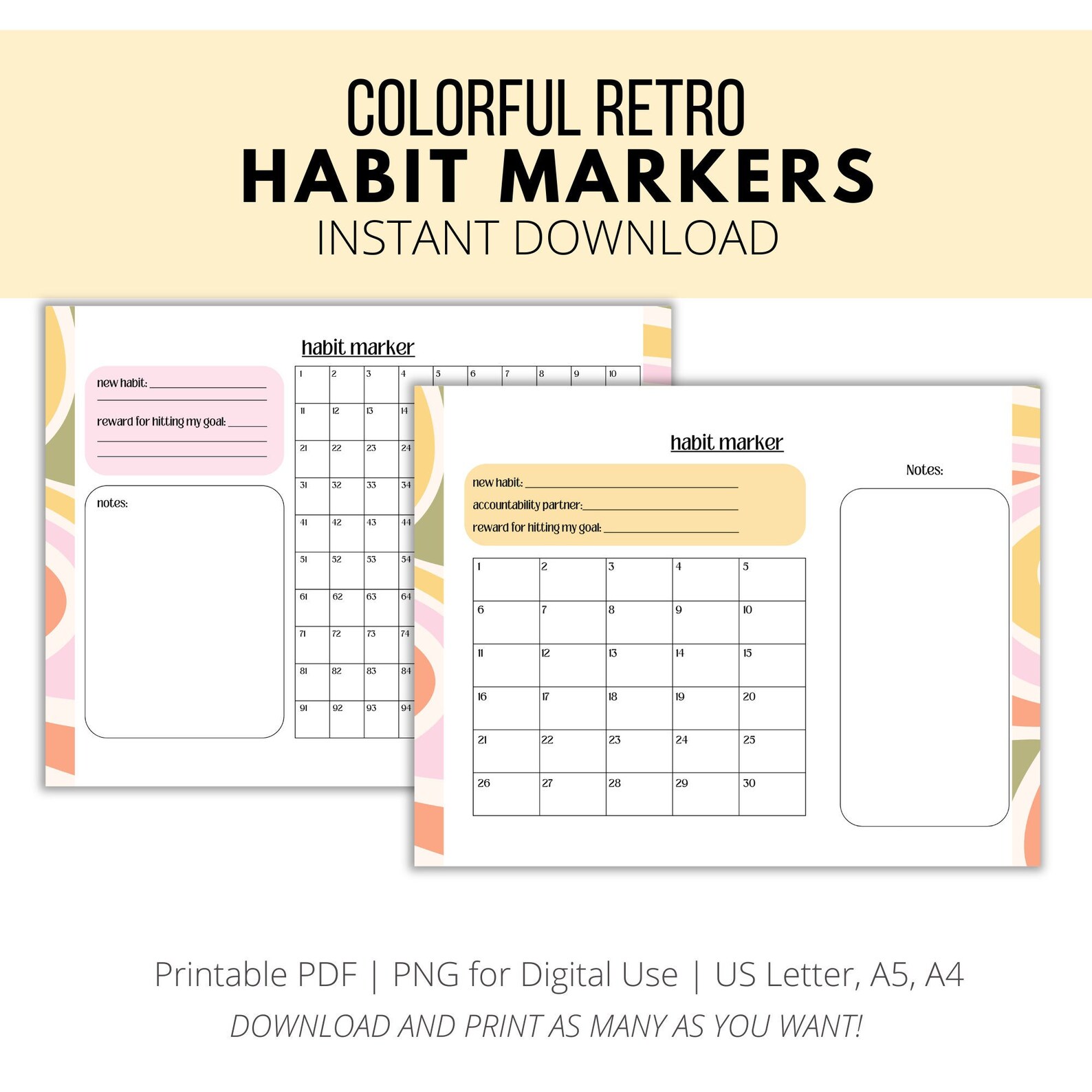 Habit Tracker Printable | 30 Day Habit Tracker | 100 Day Habit Tracker ...