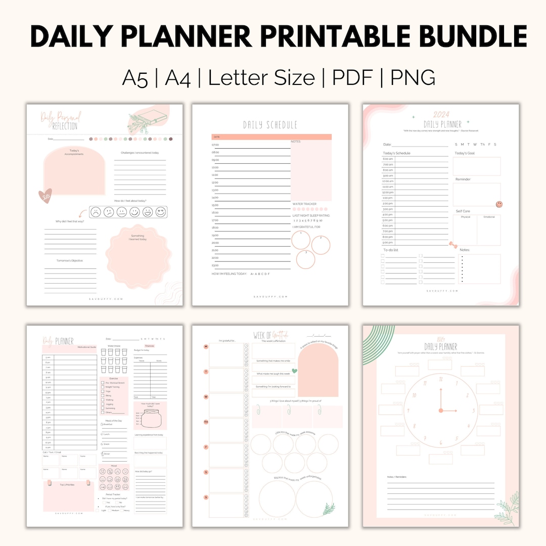 Daily Planner Printable 2024 | Personal Daily Planner, Daily Hourly ...