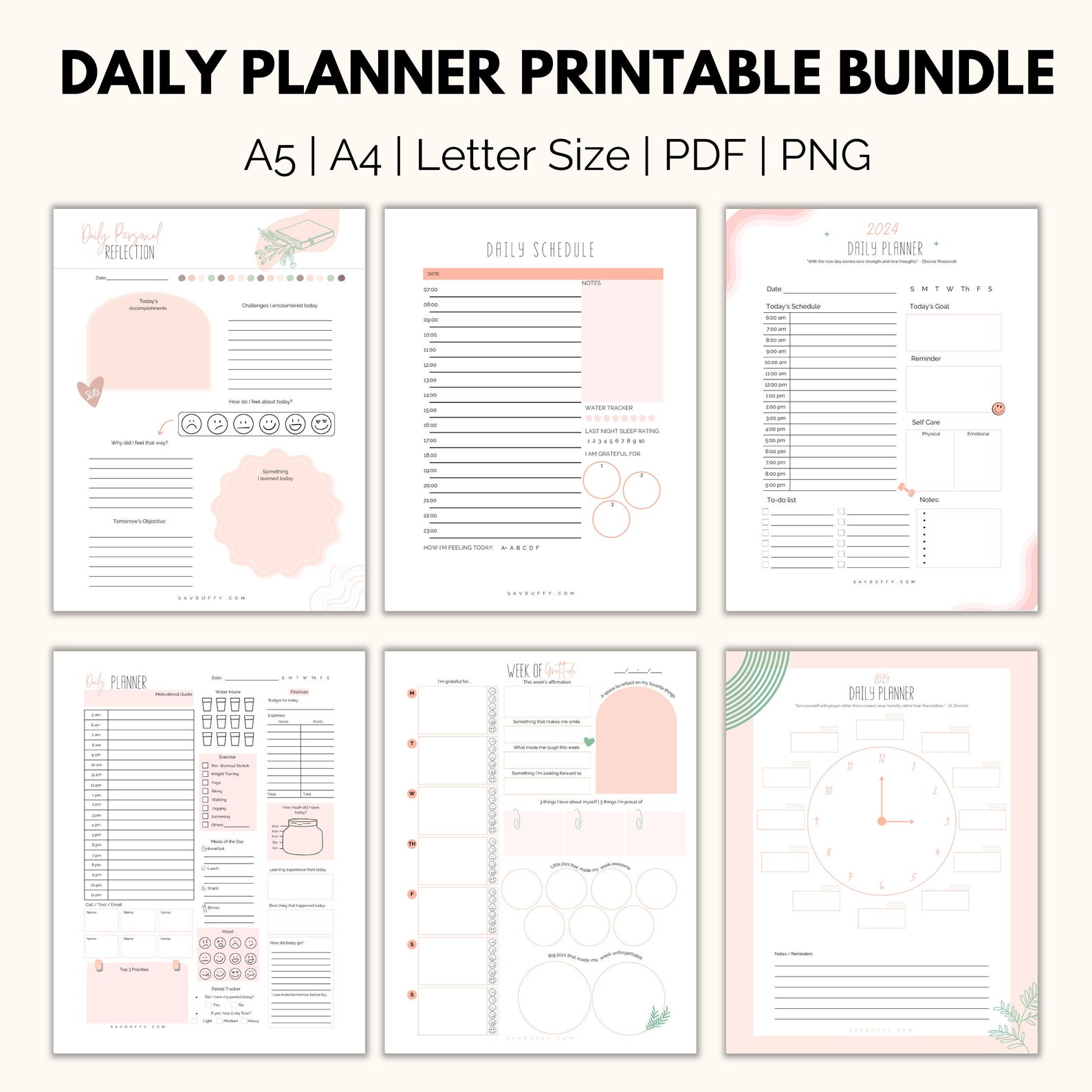 Daily Planner Printable 2024 | Personal Daily Planner, Daily Hourly ...