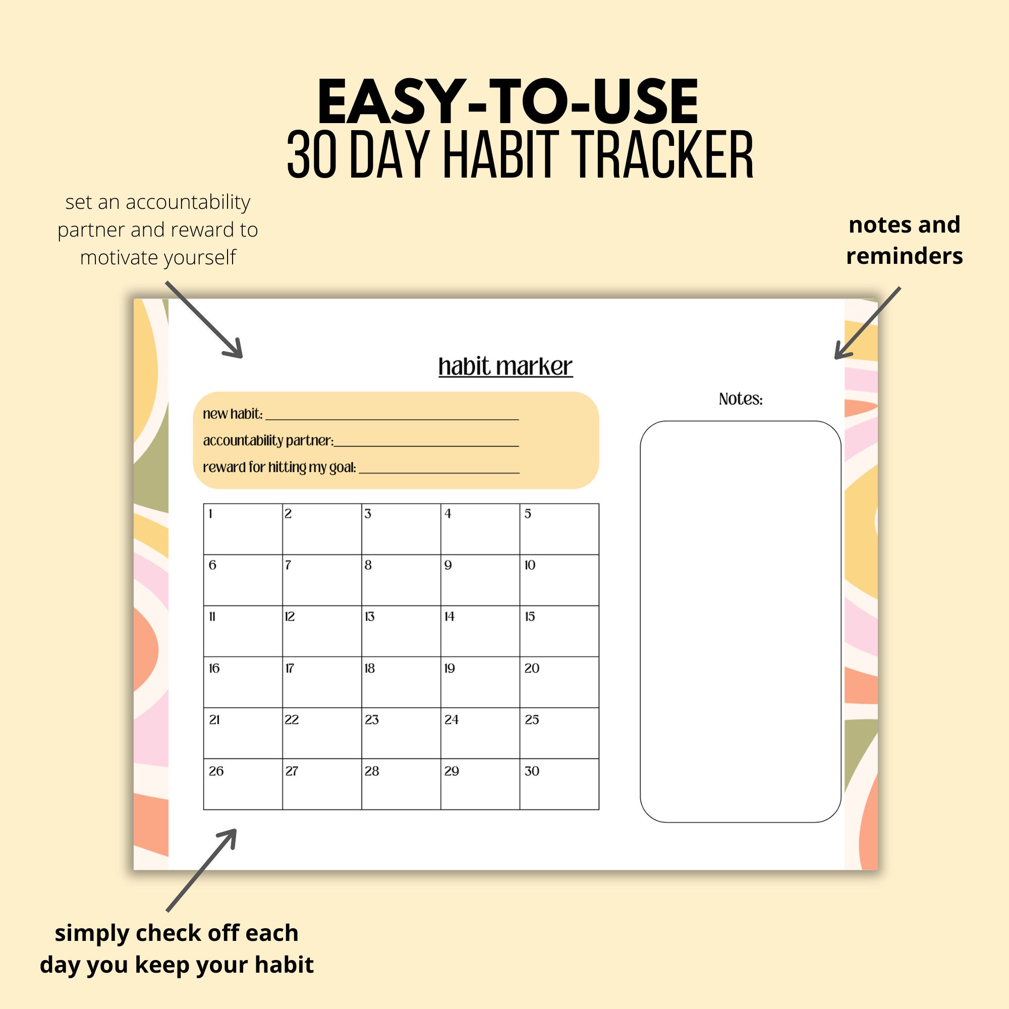 Habit Tracker Printable 30 Day Habit Tracker 100 Day Habit Tracker ...