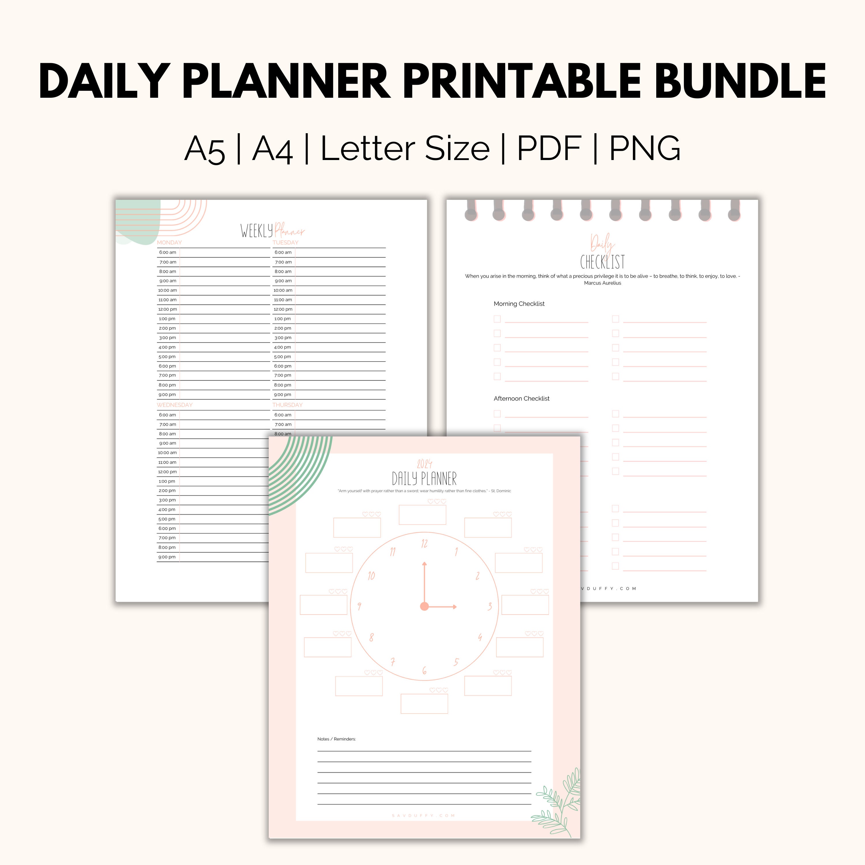 Daily Planner Printable 2024 | Personal Daily Planner, Daily Hourly Planner, Instant Download ...