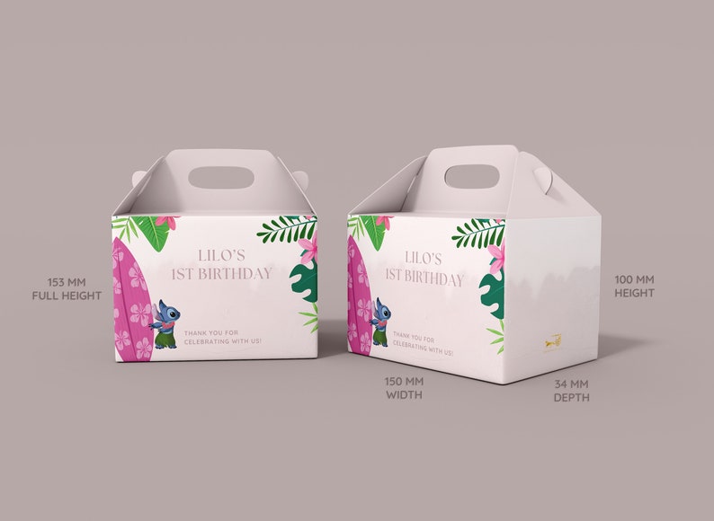 Editable Lilo and Stitch Birthday Themed Gable Box Template, Party Loot ...