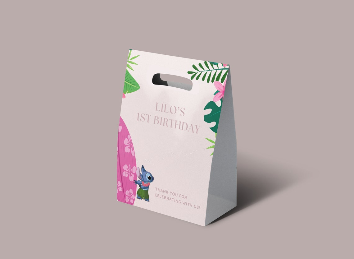 Editable Lilo and Stitch Birthday Themed Gable Box Template, Party Loot ...