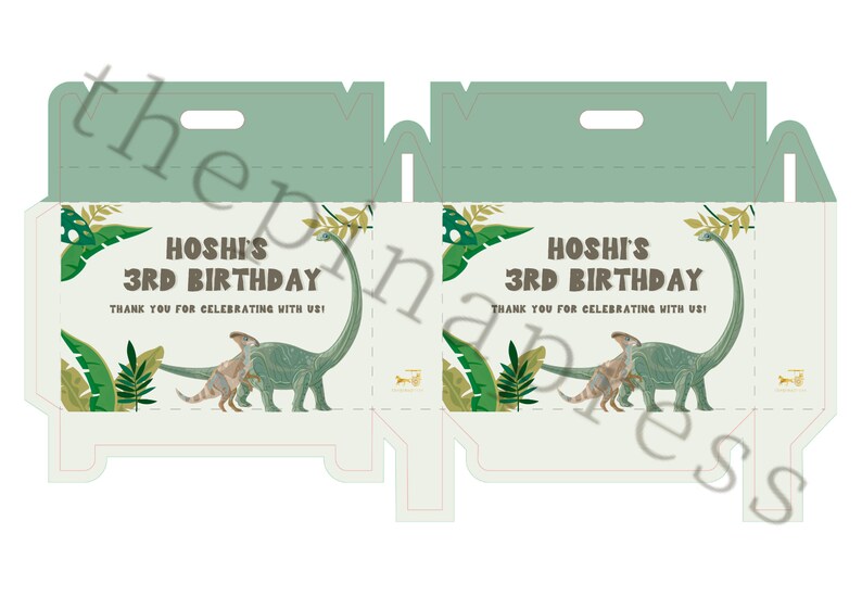 Editable Dinosaur Birthday Themed Gable Box Template, Party Loot Bag ...