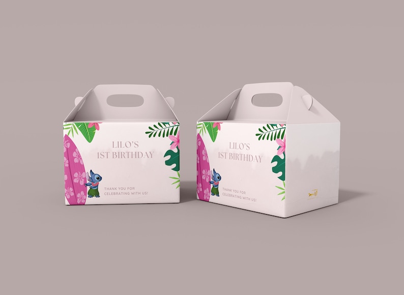 Editable Lilo and Stitch Birthday Themed Gable Box Template, Party Loot ...