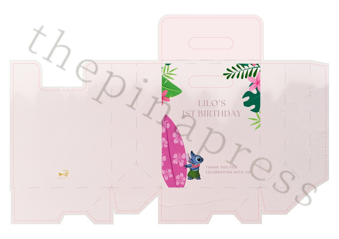 Editable Lilo and Stitch Birthday Themed Gable Box Template, Party Loot ...