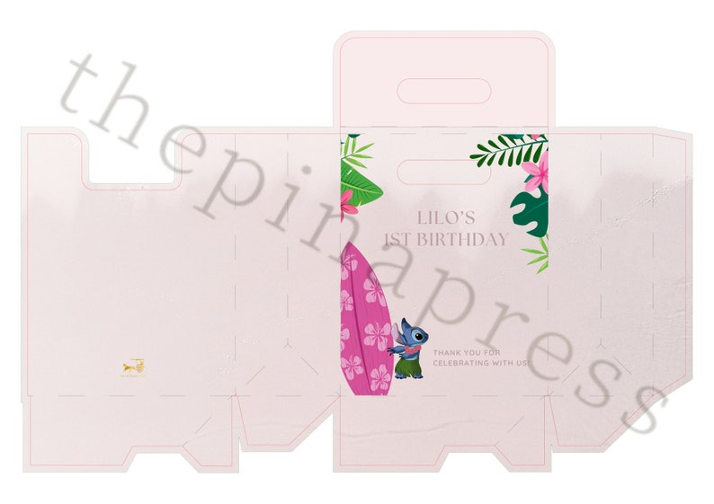 Editable Lilo and Stitch Birthday Themed Gable Box Template, Party Loot ...