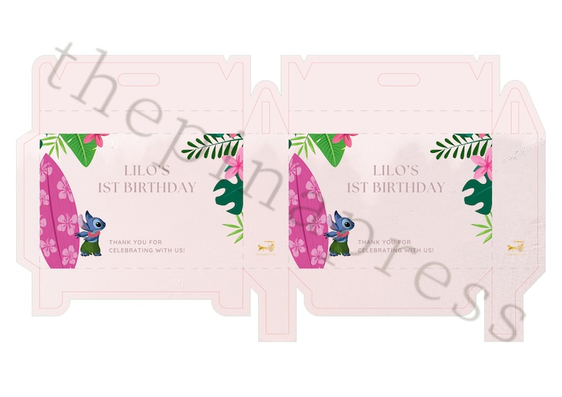 Editable Lilo and Stitch Birthday Themed Gable Box Template, Party Loot ...