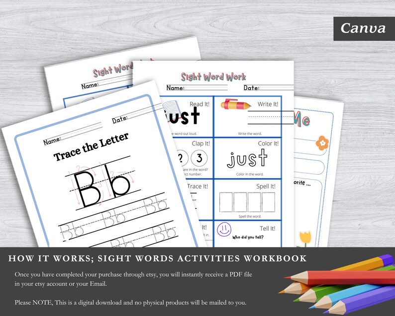 Sight Word Activities Workbook for Kids, Kindergarten Learning Book ...