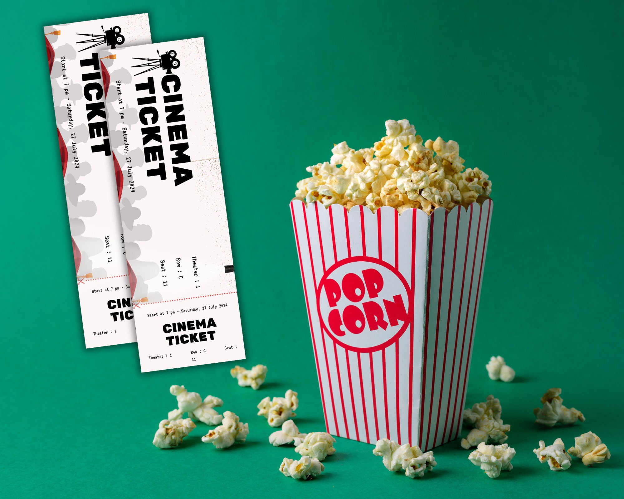 Printable Illustration Cinema Ticket Template, Movie Ticket, Custom ...