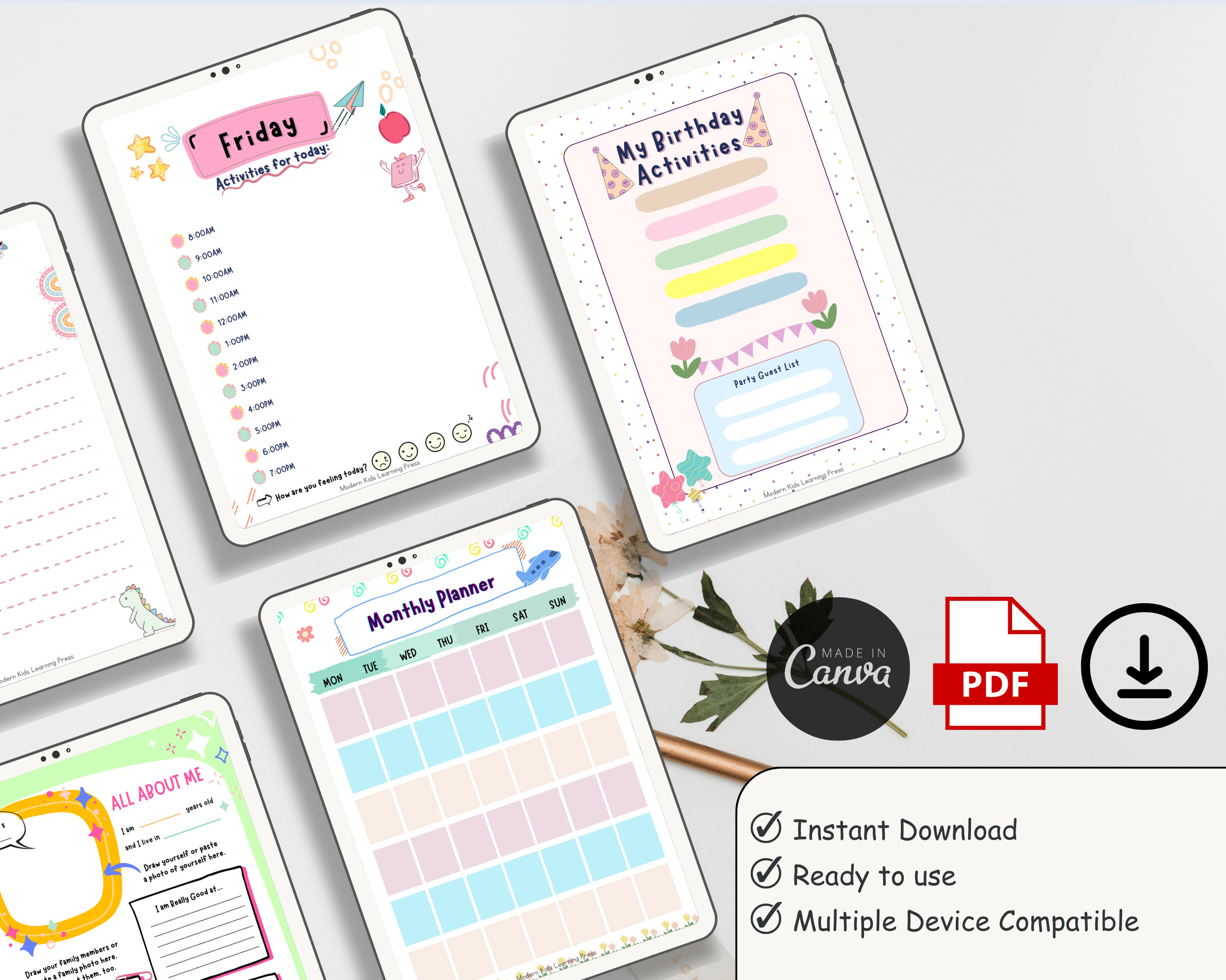 Kids Digital Planner Template Set, Student Planner, Homeschool Planner ...