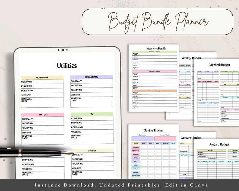 Printable Planner, Finance and Budget Planner Bundle Printable, Savings ...
