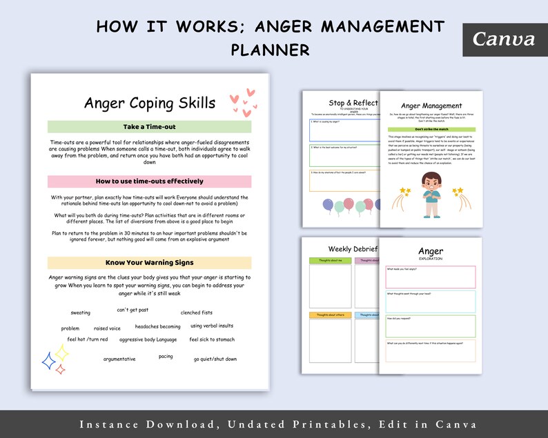 Anger Management for Kids Workbook, Self Control Strategies, Therapy ...