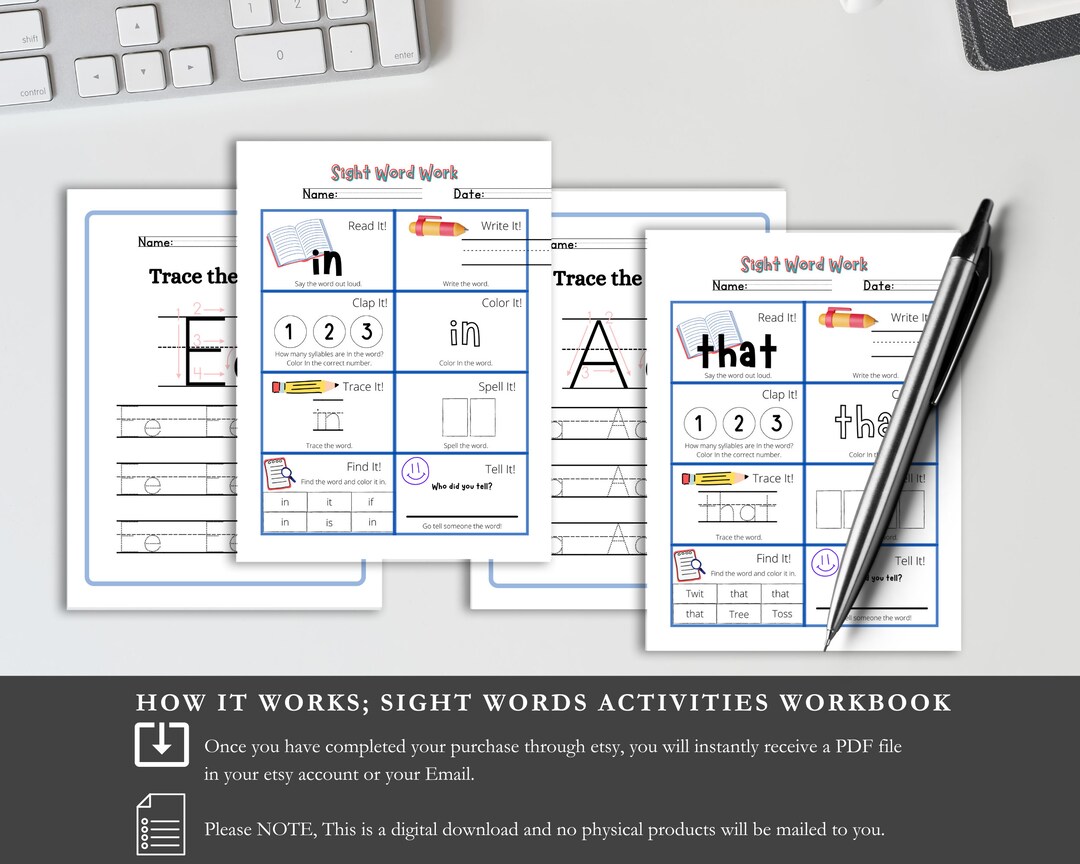 Sight Word Activities Workbook for Kids, Kindergarten Learning Book ...