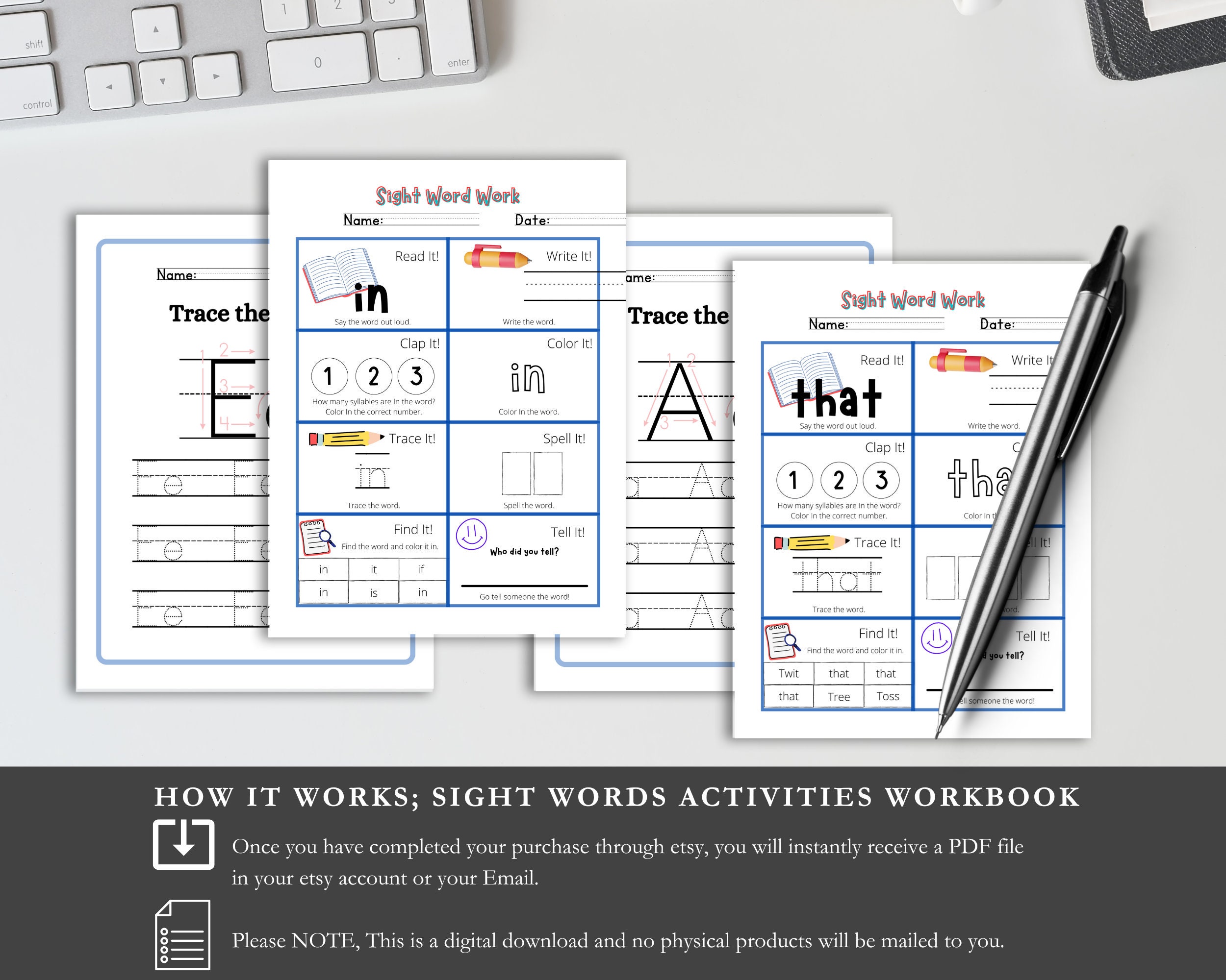 Sight Word Activities Workbook for Kids, Kindergarten Learning Book ...