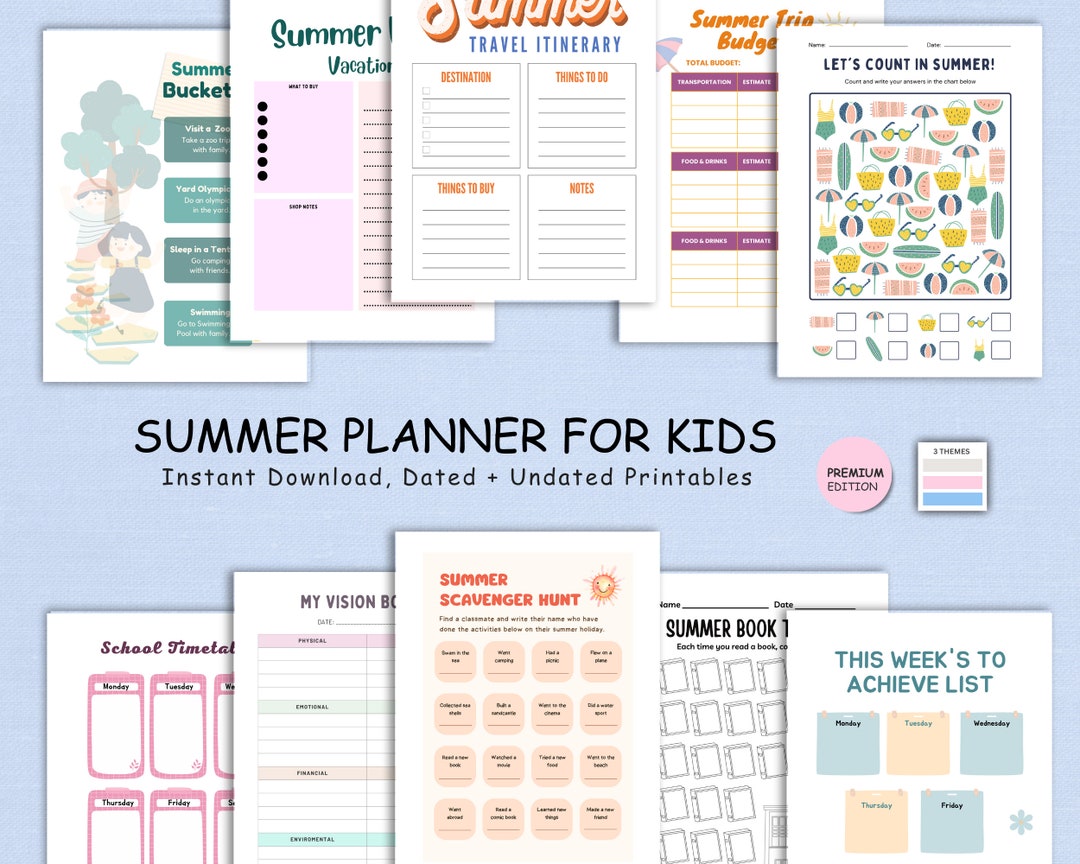Summer Planner for Kids, Children's Weekly Schedule, School Break ...