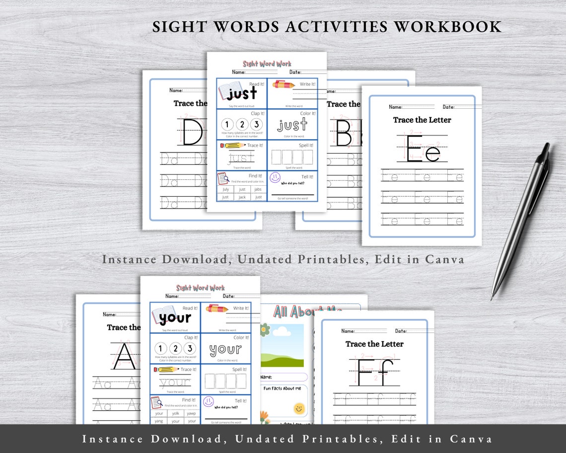 Sight Word Activities Workbook for Kids, Kindergarten Learning Book ...