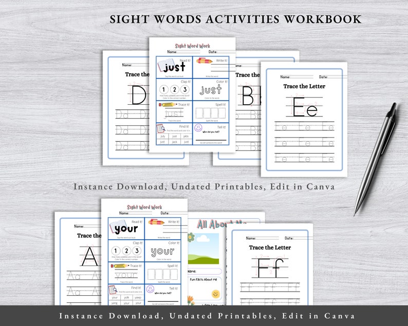 Sight Word Activities Workbook for Kids, Kindergarten Learning Book ...