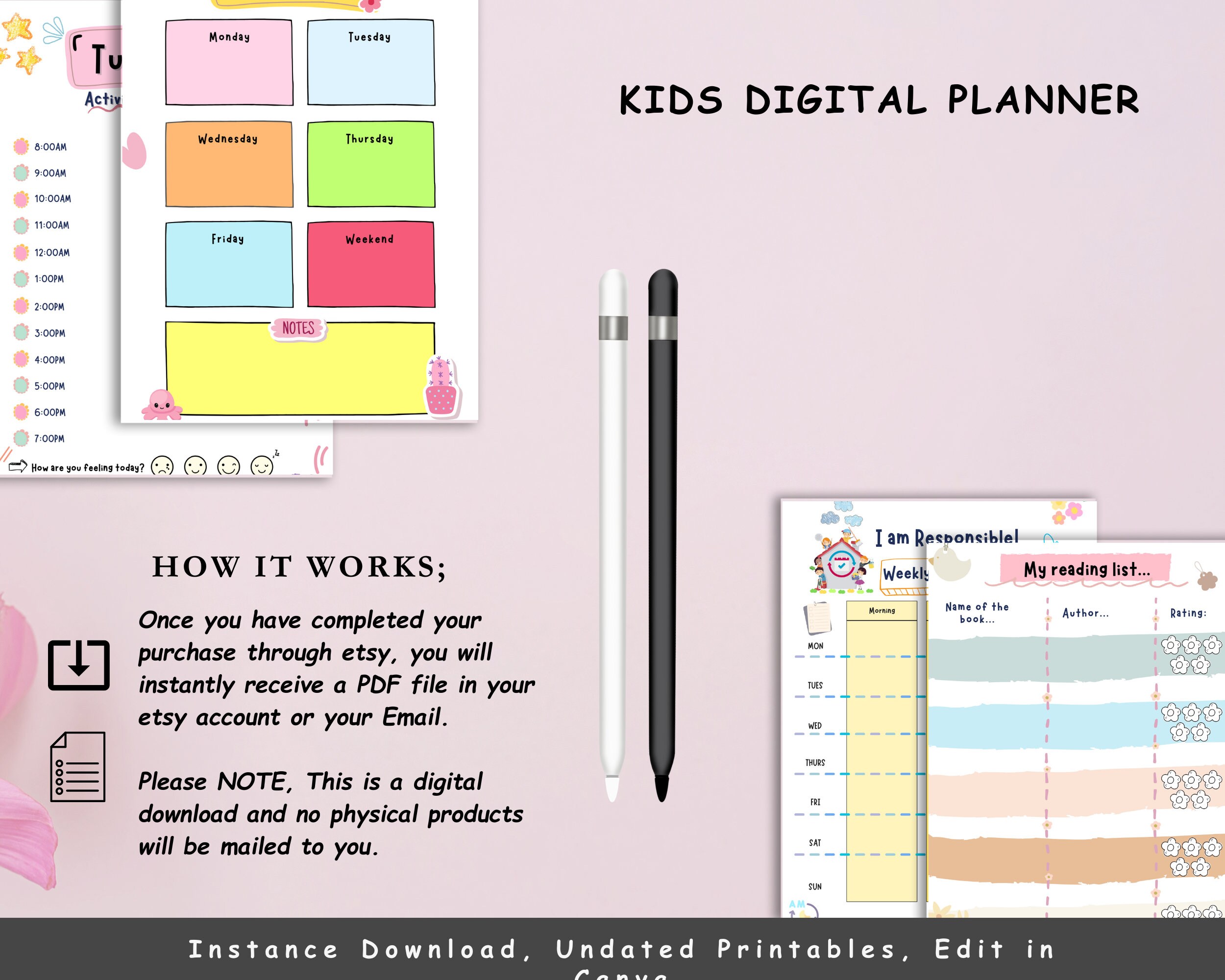 Kids Digital Planner Template Set, Student Planner, Homeschool Planner ...