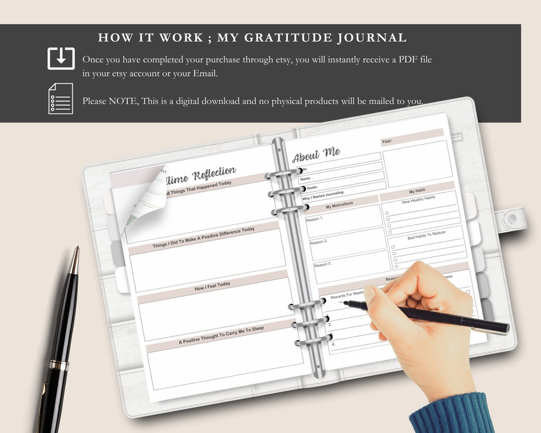 Gratitude Journal Printable, Mindfulness Log, Gratitude Template, Self ...
