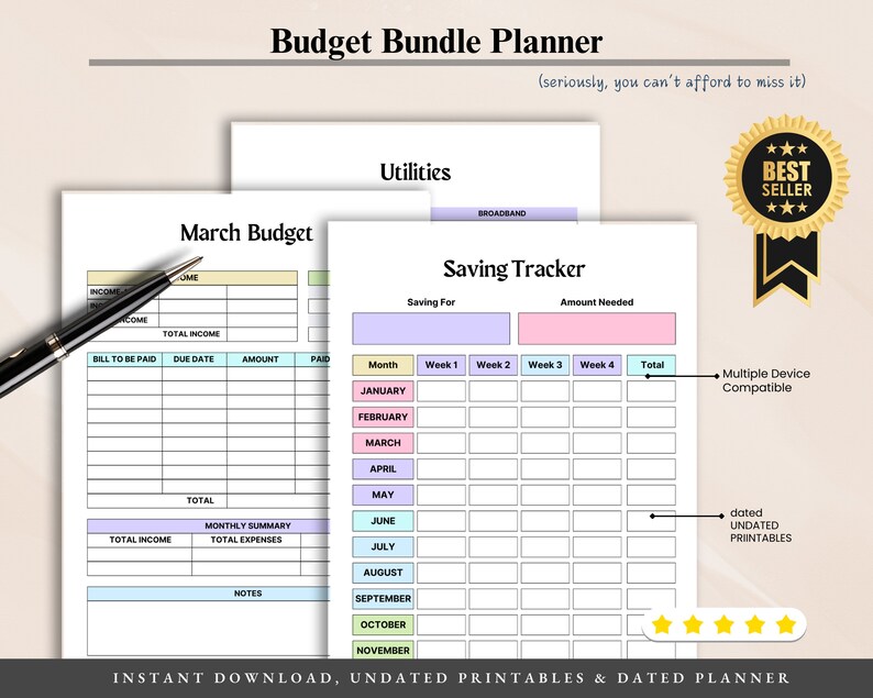 Printable Planner, Finance and Budget Planner Bundle Printable, Savings ...