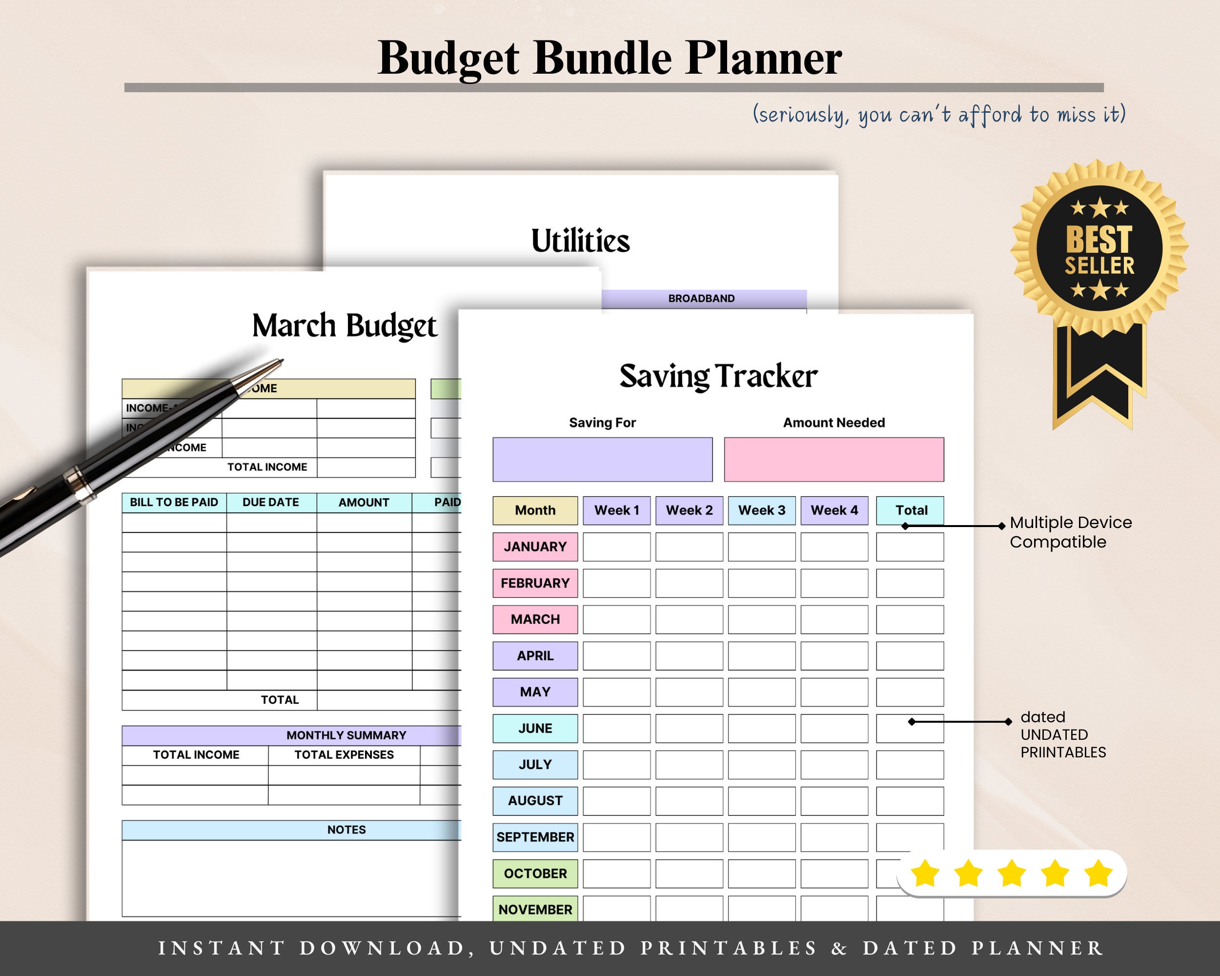 Printable Planner, Finance and Budget Planner Bundle Printable, Savings ...