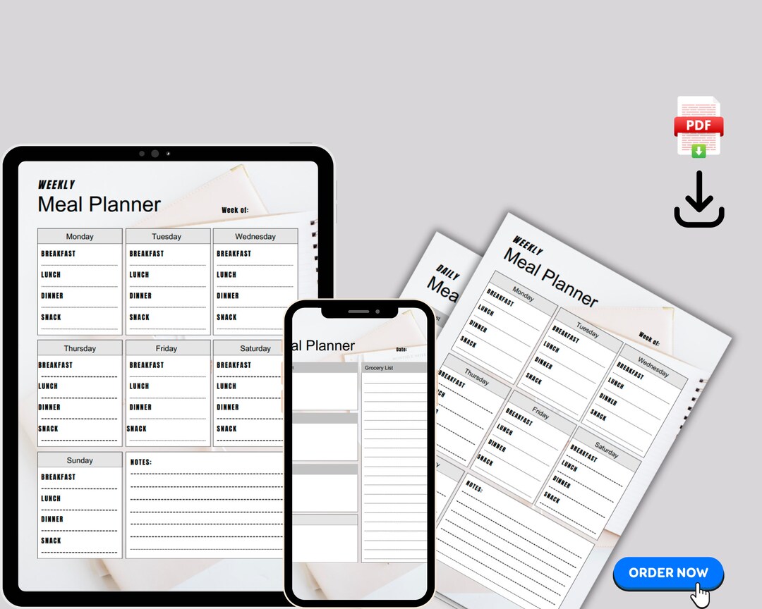 Printable Minimalist Meal Planner Template, Food Planner, Grocery ...