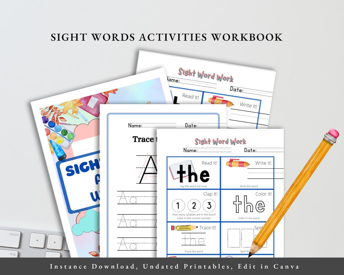 Sight Word Activities Workbook for Kids, Kindergarten Learning Book ...
