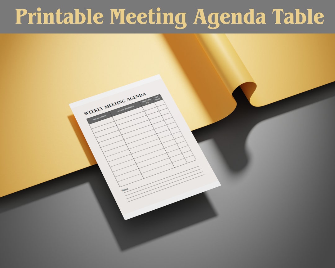 Printable Neutral Meeting Agenda Table Template, Meeting Organizer ...