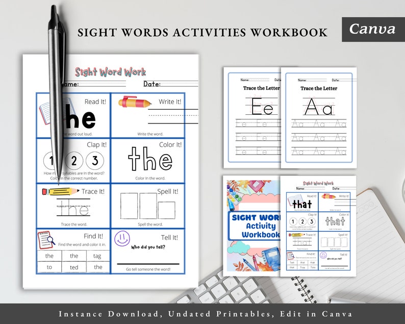 Sight Word Activities Workbook for Kids, Kindergarten Learning Book ...