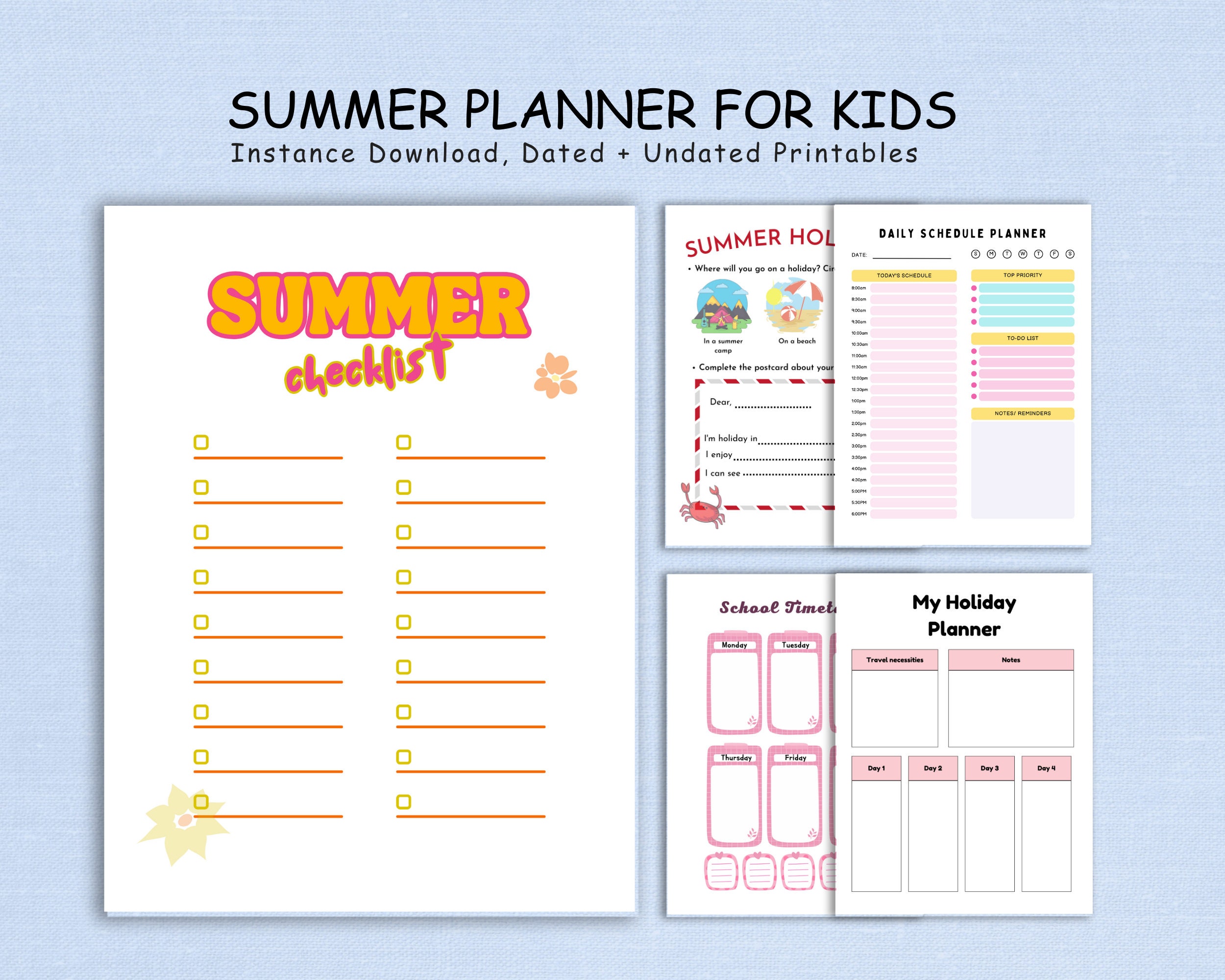 Summer Planner for Kids, Children's Weekly Schedule, School Break ...
