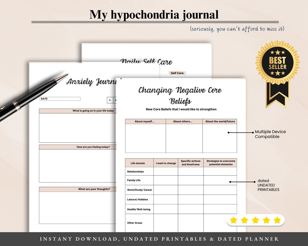 The Hypochondria Journal || Printable Digital Planner | Mental Health ...
