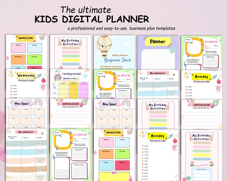 Kids Digital Planner Template Set, Student Planner, Homeschool Planner ...