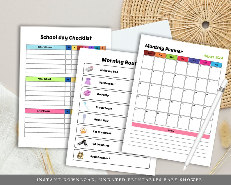 2024 Daily, Weekly and Monthly Checklist for Kids Kids Digital Planner ...