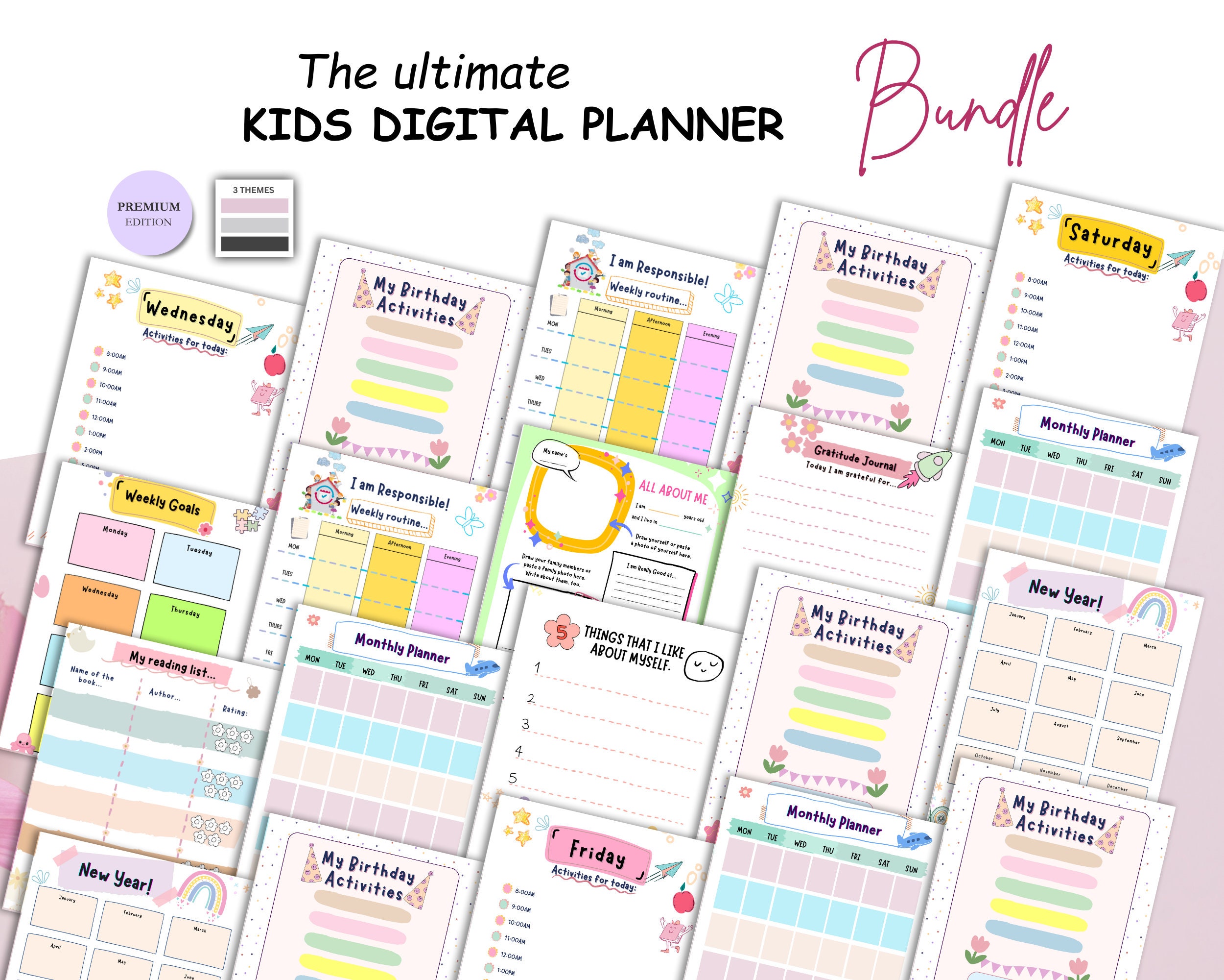 Kids Digital Planner Template Set, Student Planner, Homeschool Planner ...