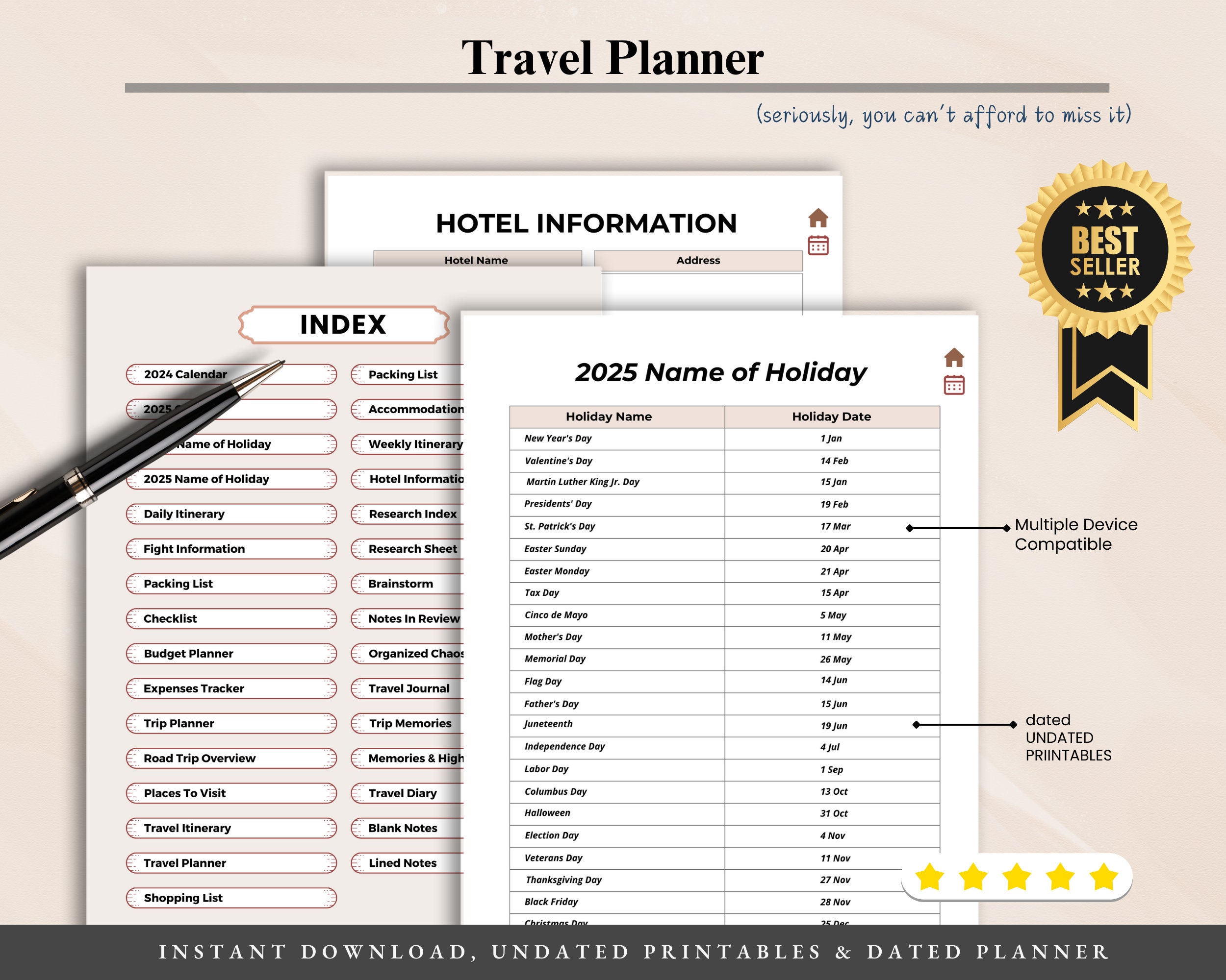 Printable Travel Planner Template, Trip Itinerary Planner, Travel ...