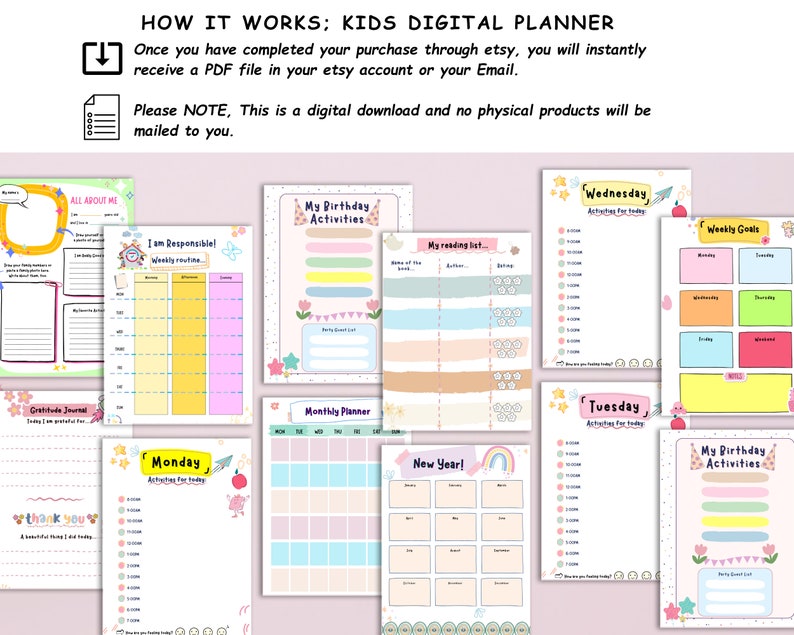 Kids Digital Planner Template Set, Student Planner, Homeschool Planner ...