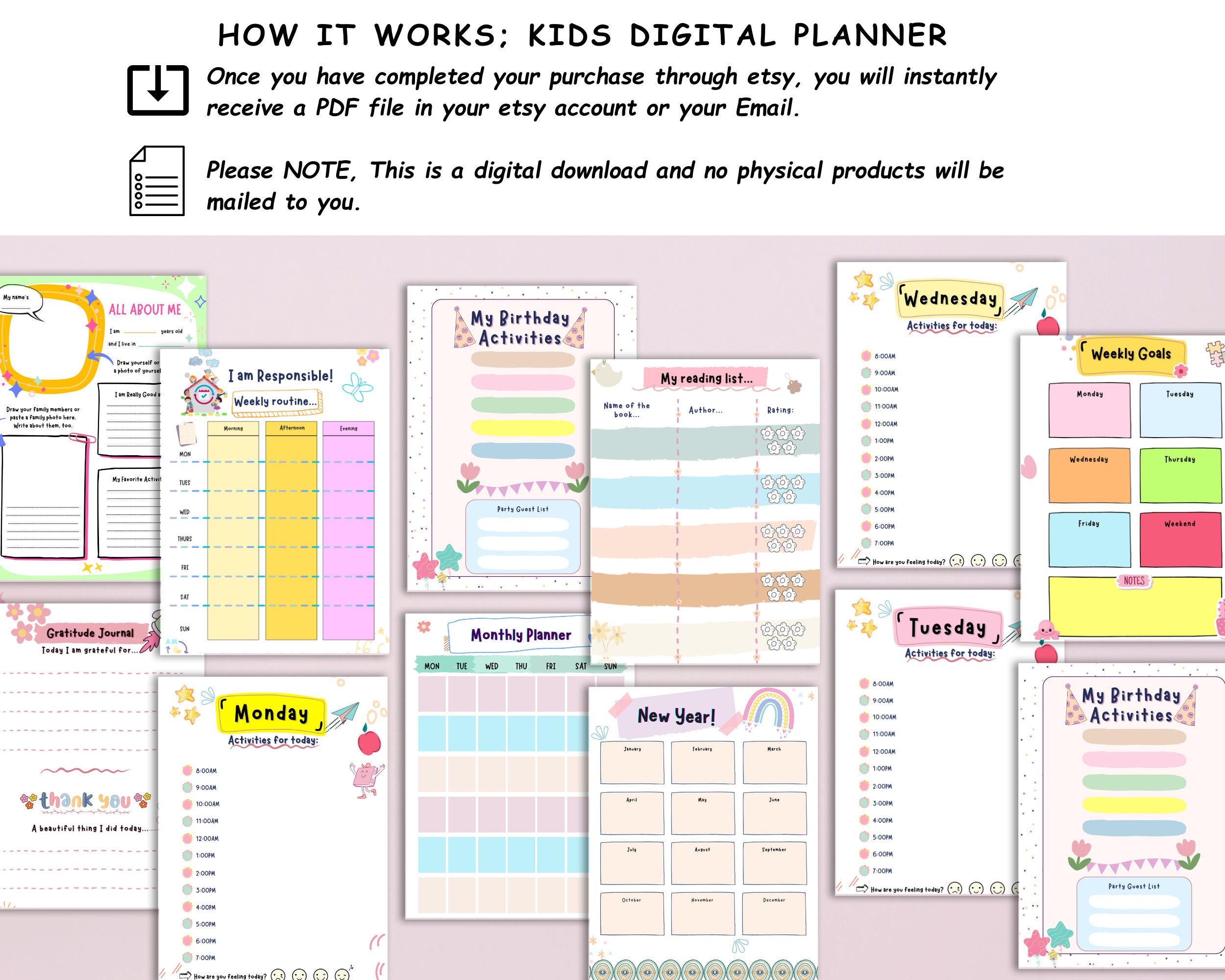 Kids Digital Planner Template Set, Student Planner, Homeschool Planner ...