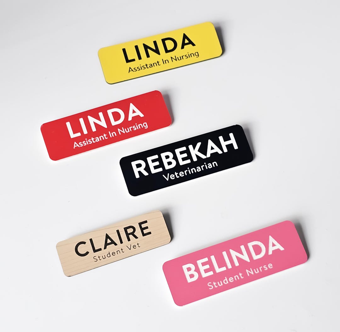 Custom Engraved Acrylic Name Badge, Silver or Gold Colours, Company ...