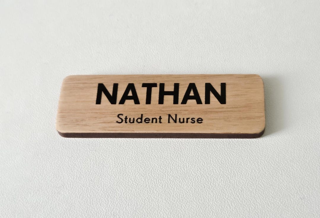 Custom Wooden Name Badge – Minimalist Colour Shift, Unique Party Guest ...