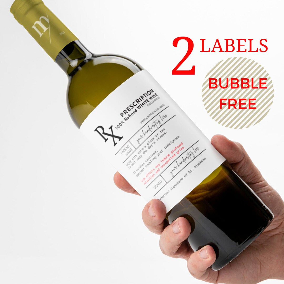 2x Prescription Label White Wine Label - Customizable Funny Wine Bottle ...