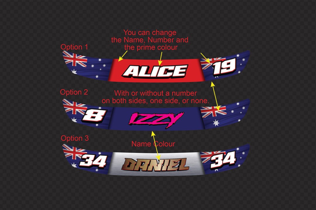 2X Custom Helmet Visor Sunstrip Decals | Name & Number Stickers ...