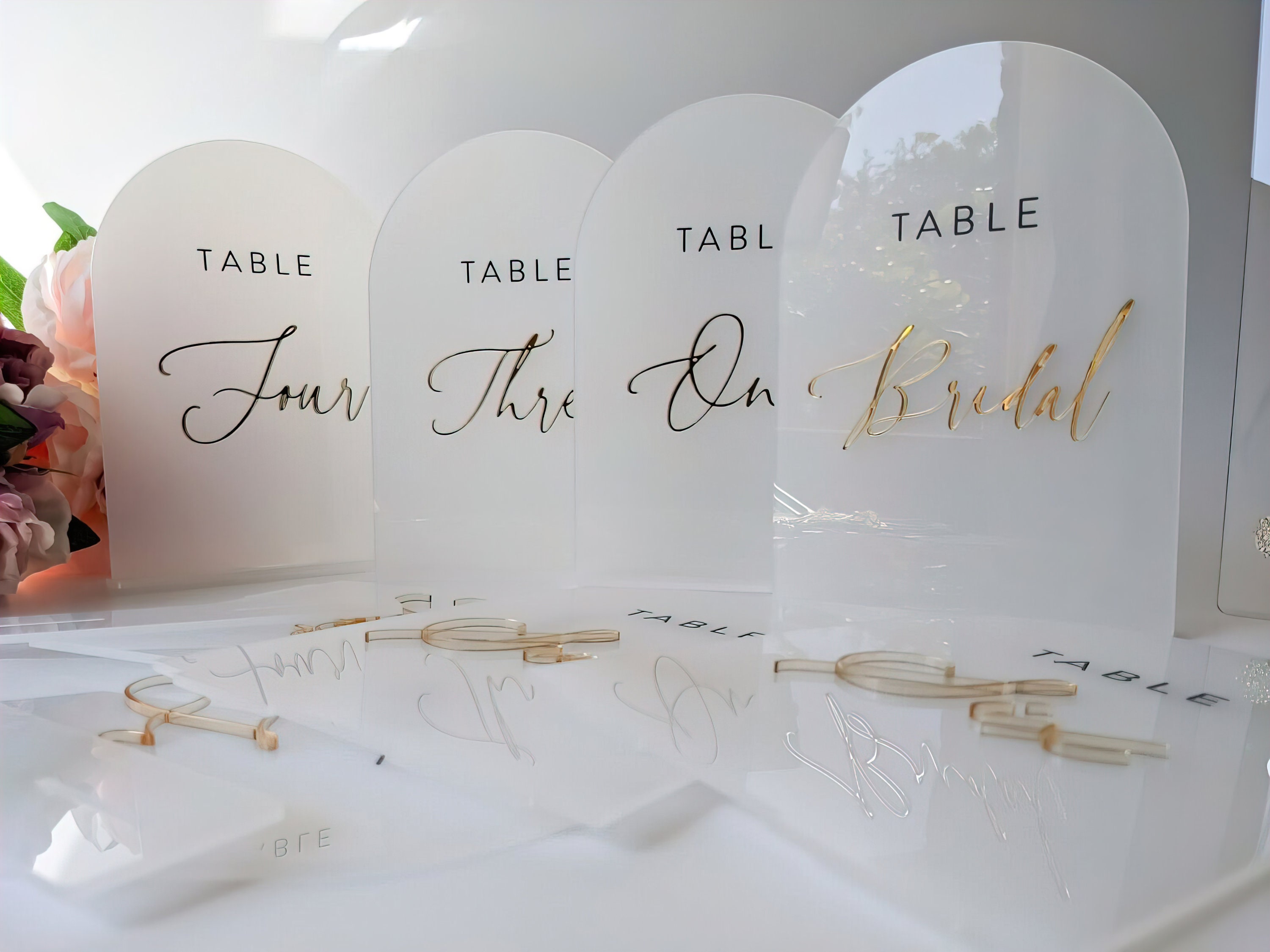 3D Arched Acrylic Table Number Sign Stand Wedding Table Decor White ...