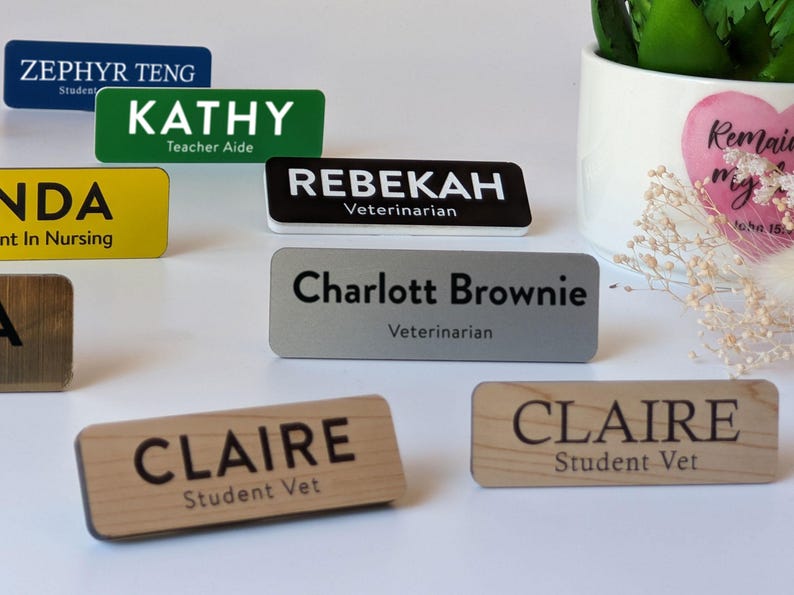Custom Engraved Acrylic Name Badge, Silver or Gold Colours, Company ...