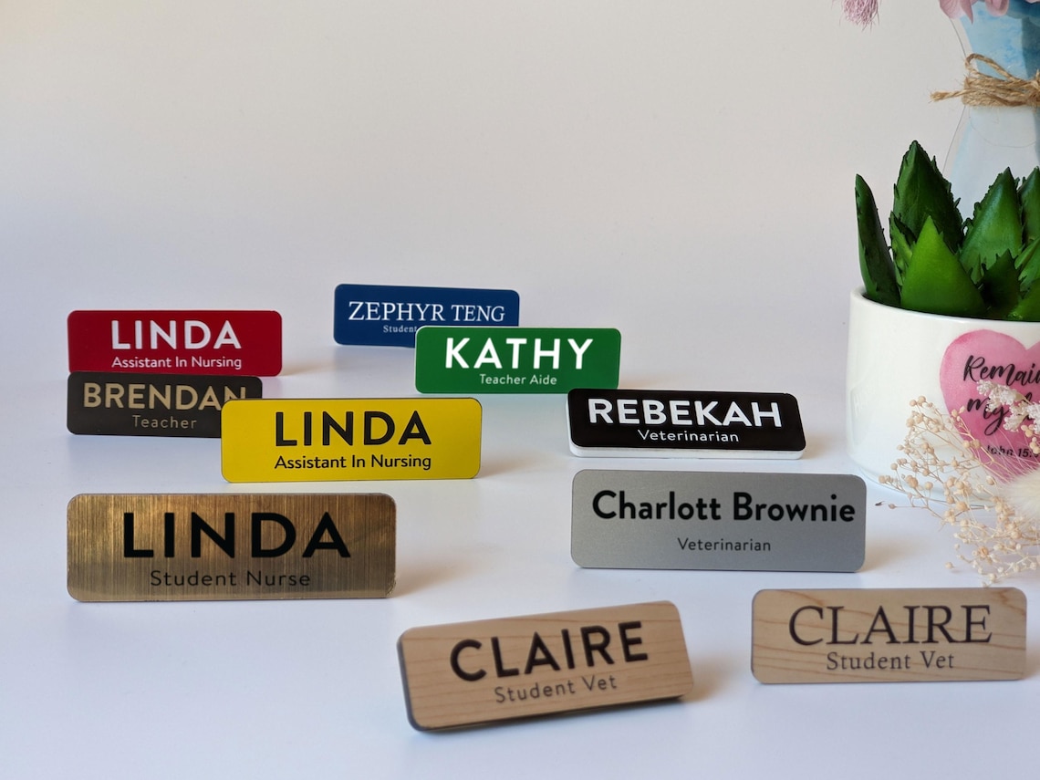 Custom Engraved Acrylic Name Badge: Business Staff ID, Pin or Magnetic ...