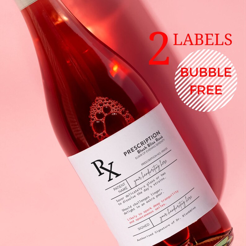 2x Prescription Label Rose Wine Label Customizable Funny Wine Bottle ...