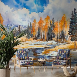 Wild Colorado Nature Wall Mural, Peel and Stick River and Pine Forest ...