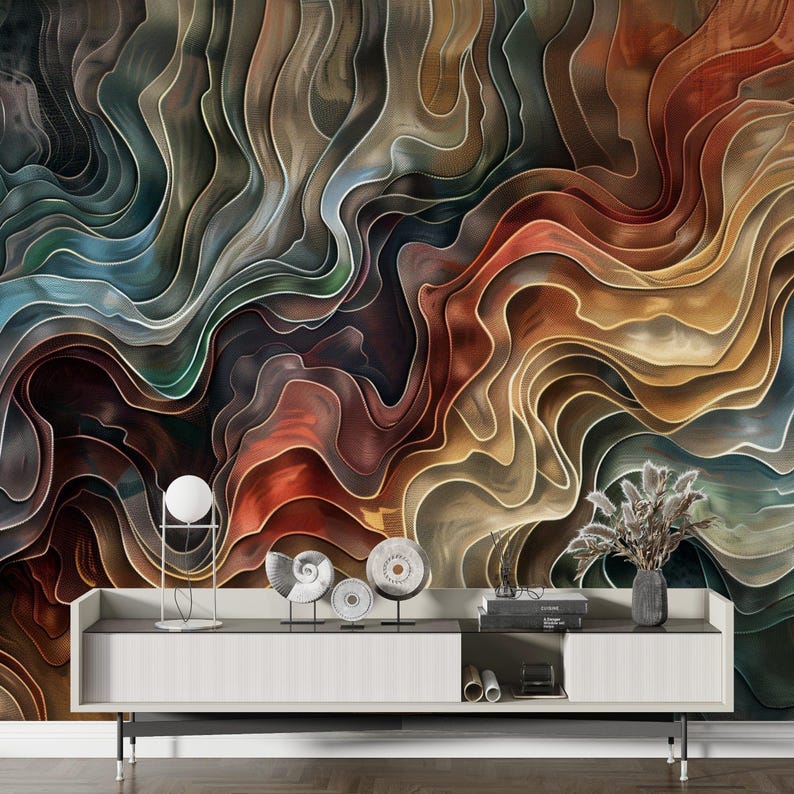 Colorful Wavy Line Art Wallpaper: Peel and Stick Mural - Etsy